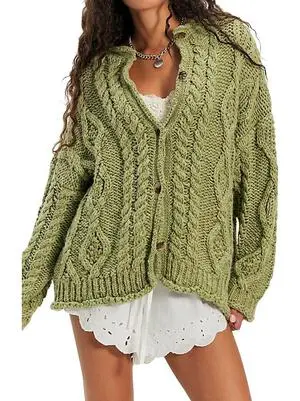 Free People Opal Knit Cardigan Iguana