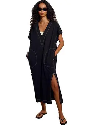 Free People Strada Maxi Dress With V-neckline And Side Slits - Black