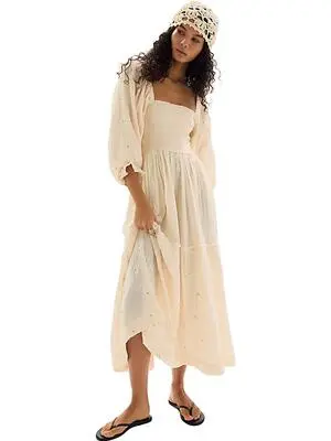 Free People Dahlia Embroidered Maxi Dress - Shortbread Combo