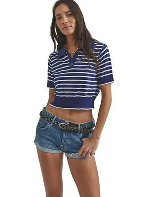 We The Free Striped Cropped Polo Shirt - Navy Combo