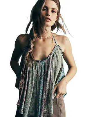 Free People Costa Printed Halter Neck Tank Top - Candy Combo