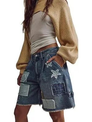 We The Free Reese Patched Workwear Shorts - Blue Star Patch