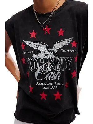 Daydreamer Johnny Cash Graphic Muscle Tank Top - Black