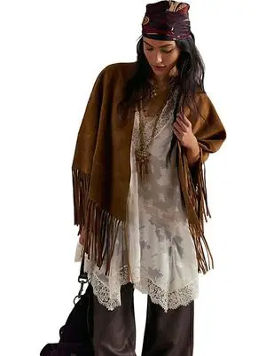 Free People Suede Fringe Shawl - Brown