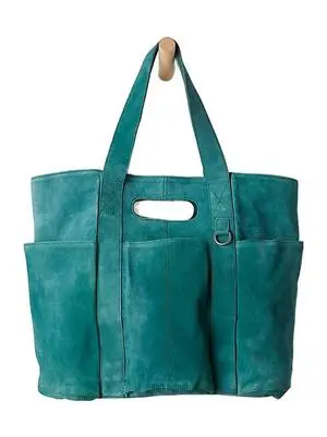 Free People Suede Tote Bag With Top Handles And Exterior Pockets - Pine