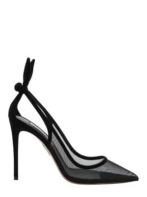 AQUAZZURA Mesh And Suede Bow Detail Pumps - Black
