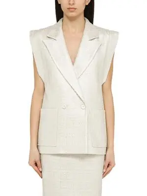 Federica Tosi Silver Double-breasted Cotton-blend Waistcoat - Metal