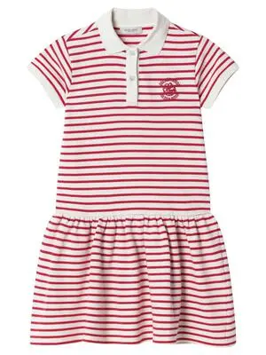 GOLDEN GOOSE Striped Polo Dress With Logo Embroidery - Red