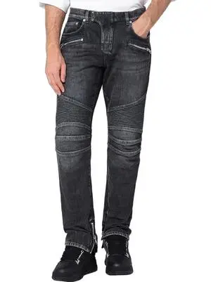Balmain Washed Slim Biker Jeans - Grey