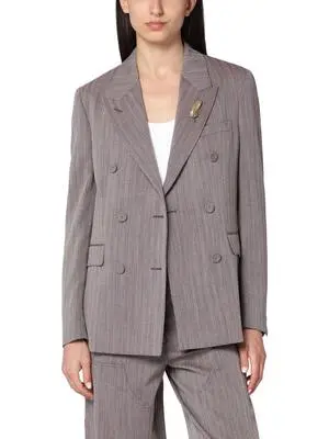 GOLDEN GOOSE Chevron Wool Blend Double-breasted Jacket - Brown