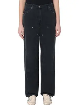GOLDEN GOOSE Wide Leg Trousers In Cotton Denim - Black