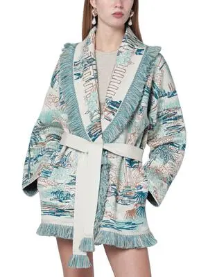 Alanui Multicolour Jacquard Cardigan With Fringe Trims - Multicolor