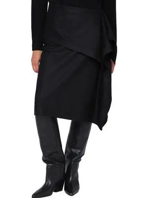 FERRAGAMO Asymmetrical Wool Skirt With Ruffle Detail - Black