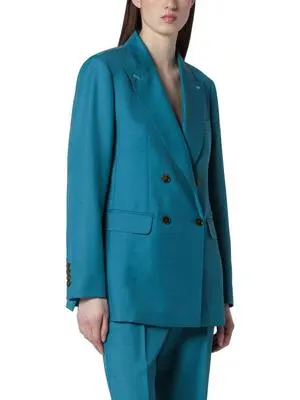 Max Mara Turquoise Wool-blend Double-breasted Jacket - Light Blue