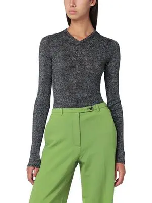 Miu Miu Metallic Lurex V-neck Long-sleeve Sweater - Multicolor