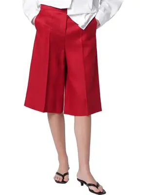 Max Mara Linen Wide Leg Bermuda Shorts - Red