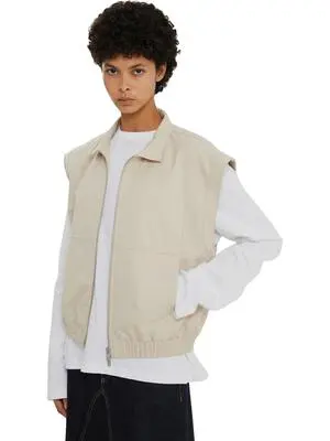 1989 STUDIO Gabardine Zip Up Vest - Beige