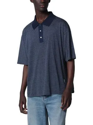 AMI Paris Blue/white Striped De Coeur Polo By - Black