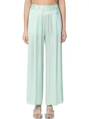 SEMICOUTURE Semicouture Aqua Green Silk Blend Wide Leg Trousers Green