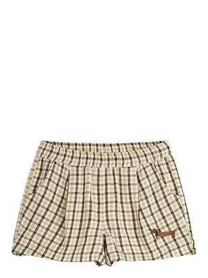 MINI RODINI Checkered Shorts With Dachshund Embroidery - Beige
