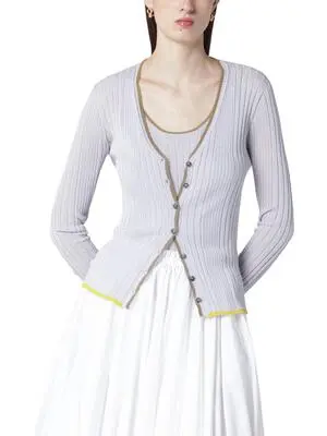 ROBERTO COLLINA Lilac Viscose Knit Cardigan With Gold Trim - Multicolor