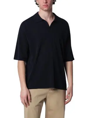 ROBERTO COLLINA Navy Cotton Knit Polo Shirt - Blue
