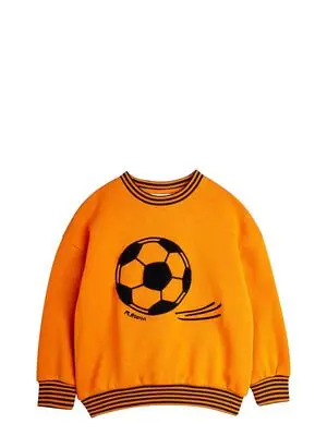MINI RODINI Crewneck Sweatshirt With Chenille Soccer Ball Embroidery - Orange