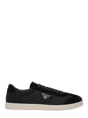 Prada Fabric And Suede Lace-up Sneakers - Black