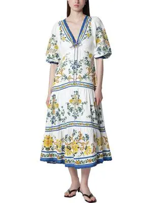 Farm Rio Emily Floral Tapestry Drawstring Midi Dress - Multicolor