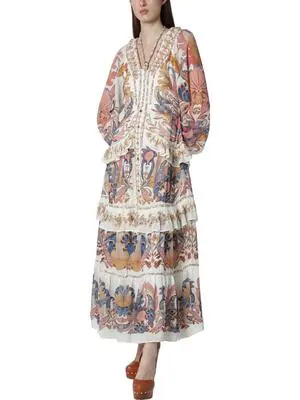 Farm Rio FARM Rio White Sea Garden Tiered Ruffle Maxi Dress Multicolor