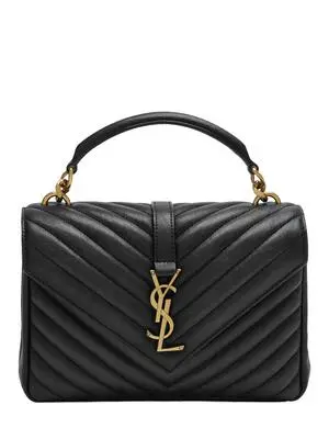 Saint Laurent Medium College Bag In Quilted Leather - Black