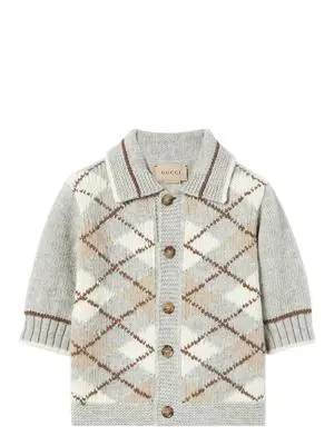 Gucci Wool Cardigan With Argyle Inlay - Grey