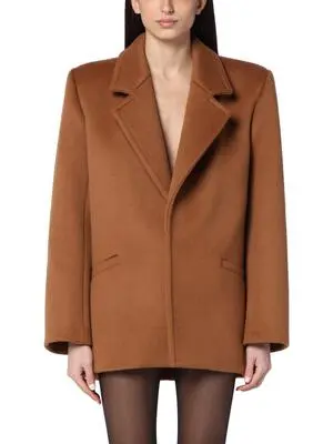 Saint Laurent Camel Wool Short Coat - Brown
