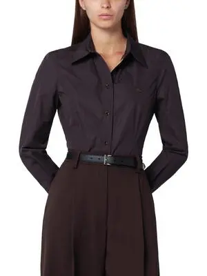 Burberry Cotton Shirt With Check Motif - Brown