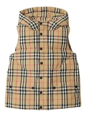 Burberry Sleeveless Down Jacket With Check Motif - Beige