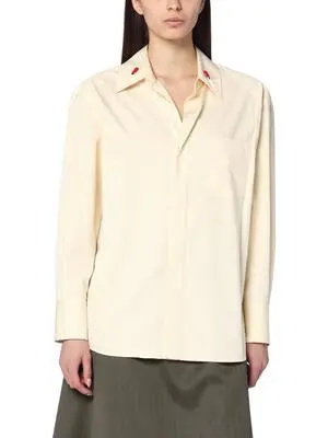 Bottega Veneta Cream Cotton And Silk Shirt With Enamel Detail - Beige