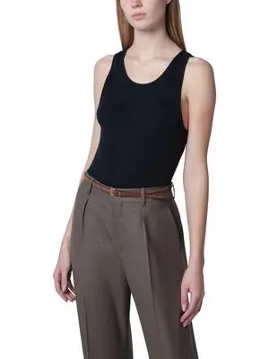 Saint Laurent Cassandre Ribbed Cotton Jersey Tank Top - Blue