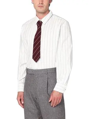 Saint Laurent Striped Cassandre Shirt In Cotton - White