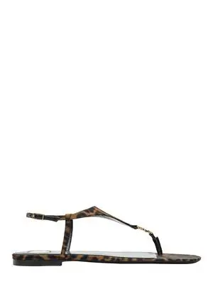 Saint Laurent Cassandre Sandals In Leopard-print Grosgrain - Brown
