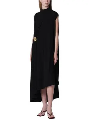 Bottega Veneta Viscose Crêpe Jersey Dress With Brooch Detail - Black