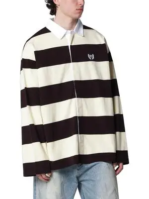 Balenciaga Striped Jersey Polo Shirt In Cotton - Brown