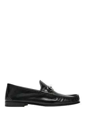 Gucci Lugano Leather Loafers With Silver Horsebit - Black