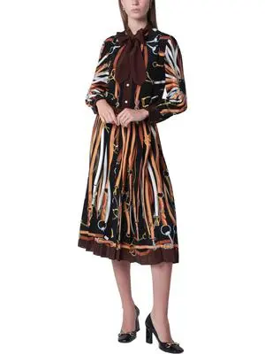 Gucci Silk Equestrian Print Shirt Dress - Black