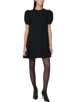 Moschino Mini Dress With Puff Sleeves And Pleated Skirt - Black