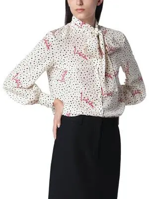 Valentino Garavani Silk Shirt With Logo Print And Tie Neck - Multicolor