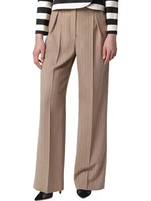 Valentino Garavani Valentino Mud-Colored Pinstripe Wool Trousers Beige