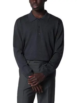 Valentino Garavani Wool Polo Shirt With Vlogo Embroidery In Anthracite - Grey