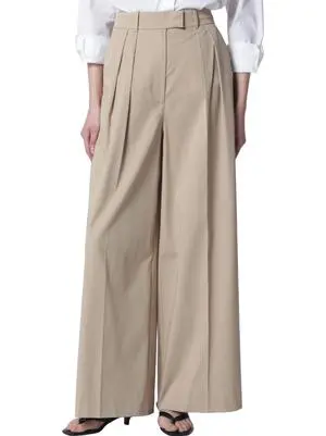 ANINE BING Lou Pleated Wide-leg Trousers - Beige