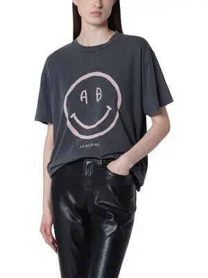 ANINE BING Cade Smiley Graphic Cotton T-shirt - Grey
