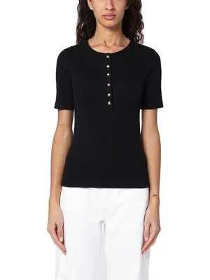 ANINE BING Ribbed Cotton T-shirt With Gold-tone Buttons - Black
